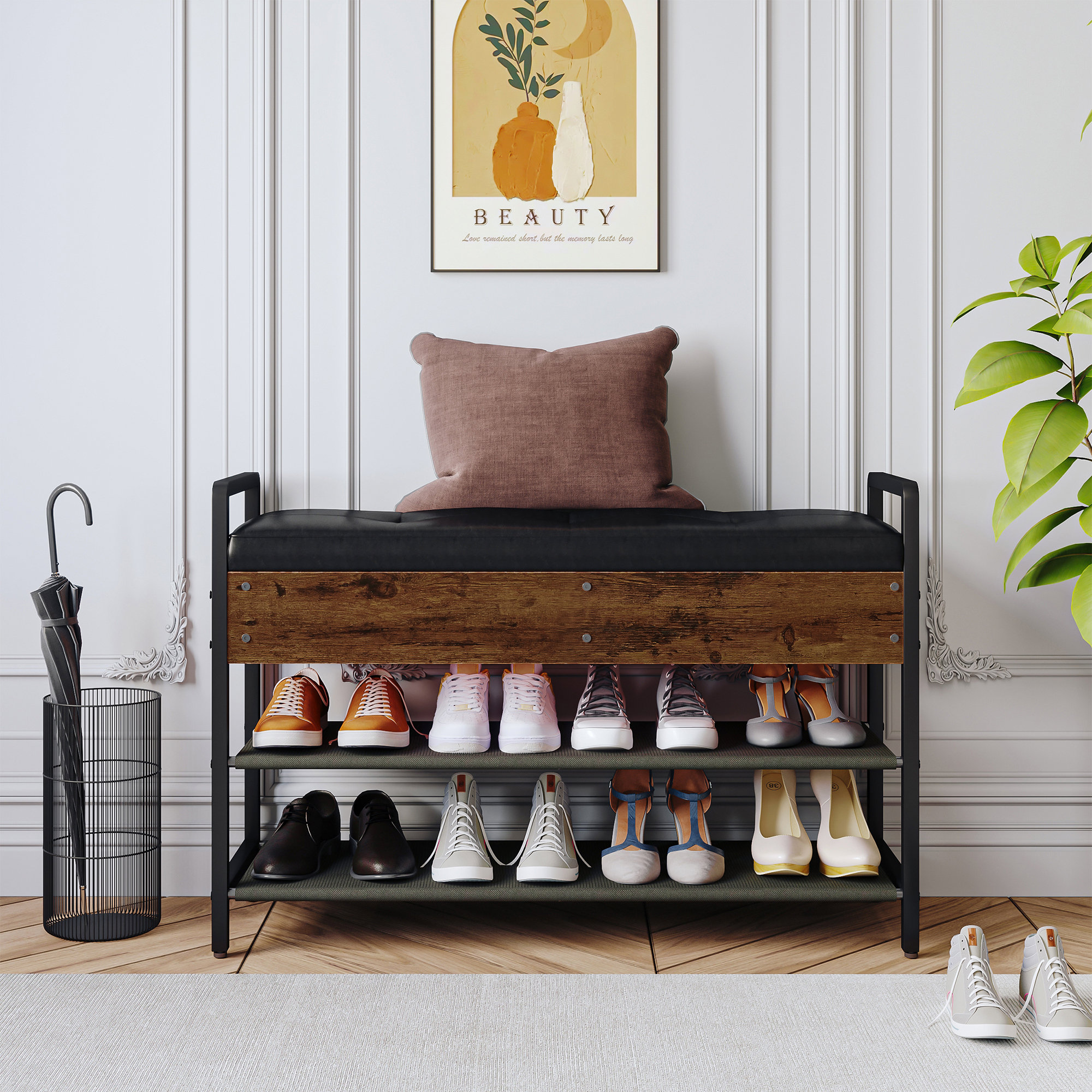 17 Stories Harger Storage Shoe Bench Entryway Bench with Lift Top Storage Box for Entryway Hallway Rustic Brown Reviews Wayfair